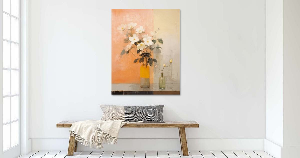 Stilleven van twee vazen met bloemen van Studio Allee op canvas, behang en meer